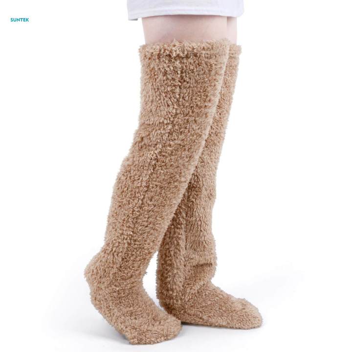 over Knee High Fuzzy Socks Soft Ladies Warm Fleece Plush Slipper ...
