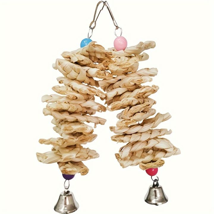 2pc Natural Corn Leaf Weaving Parrot Bite Toy with Colorful Beads ...