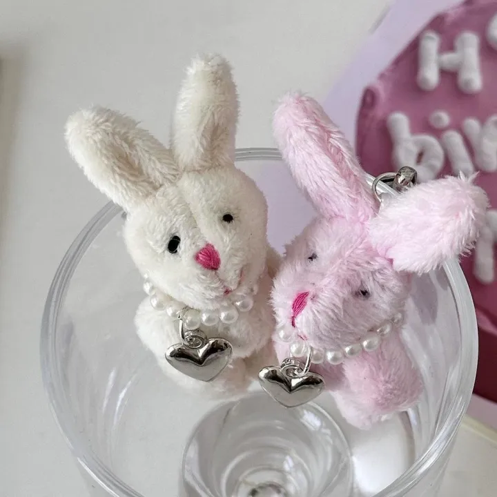 Faux Plush Bunny Keychain Soft Punk INS Rabbit Doll Pendant Cute ...