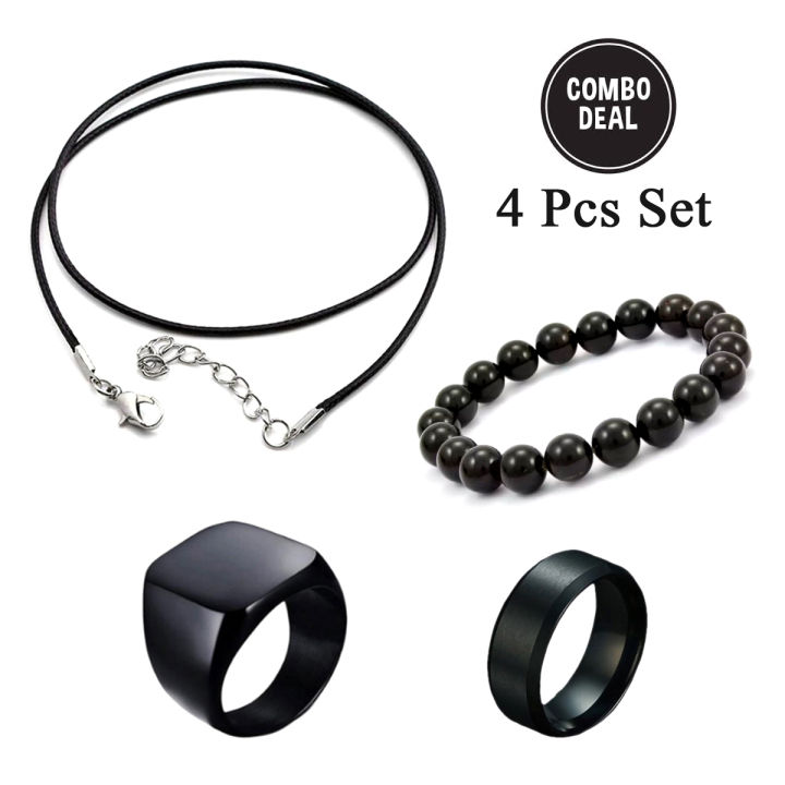 4 Pcs Set - Black Punk Ring - Black Challah Band Finger Rings - Black ...