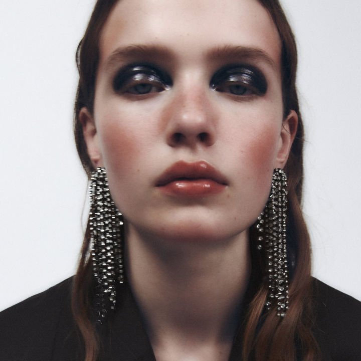 Za Sparkly Crystal Long Tassel Earrings For Women Charm Alloy ...