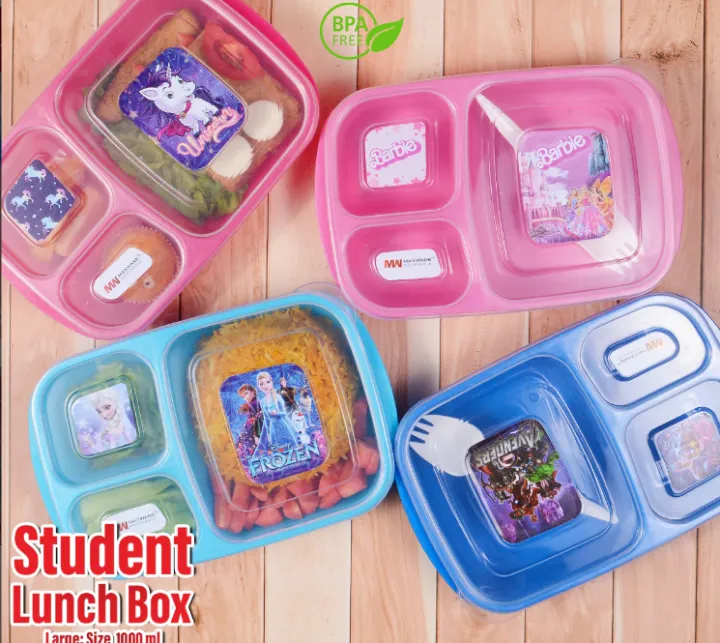 Student Lunch Box Large 1000 ML (With Three Portions) For School, with ...