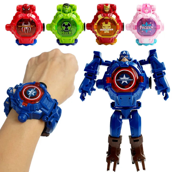 Marvel Iron Man Spiderman Cartoons Children's Watch Deformation Robot ...