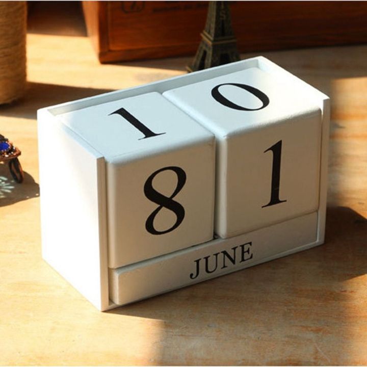Simple MDF Wooden Perpetual Calendar Eternal Blocks Pastoral Style ...