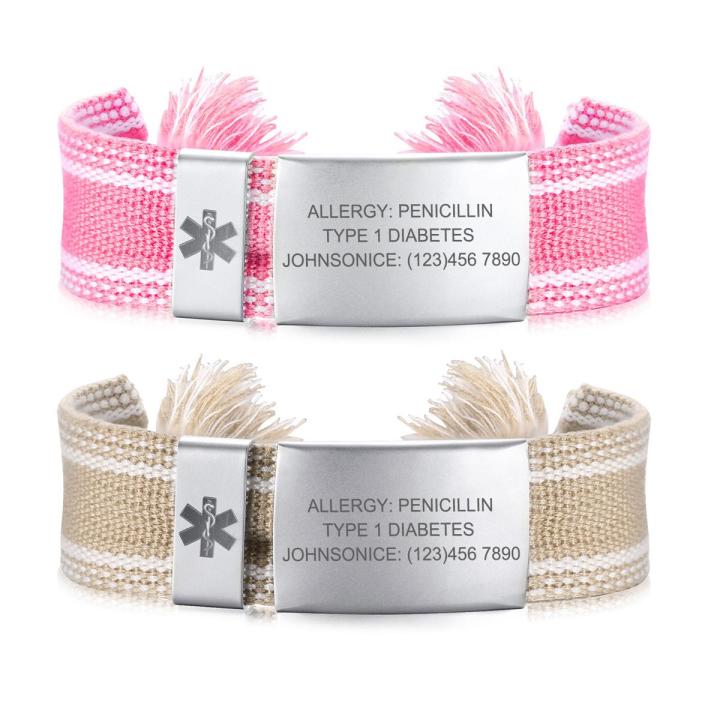 Custom Medical Alert ID Bracelet for Women, String Wristband Adjustable ...