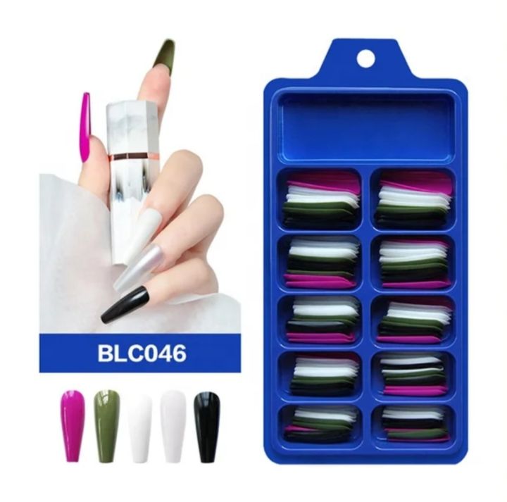 100 Pieces | 5 Colors Coffin Shaped Glossy Nails Long Ballerina False ...