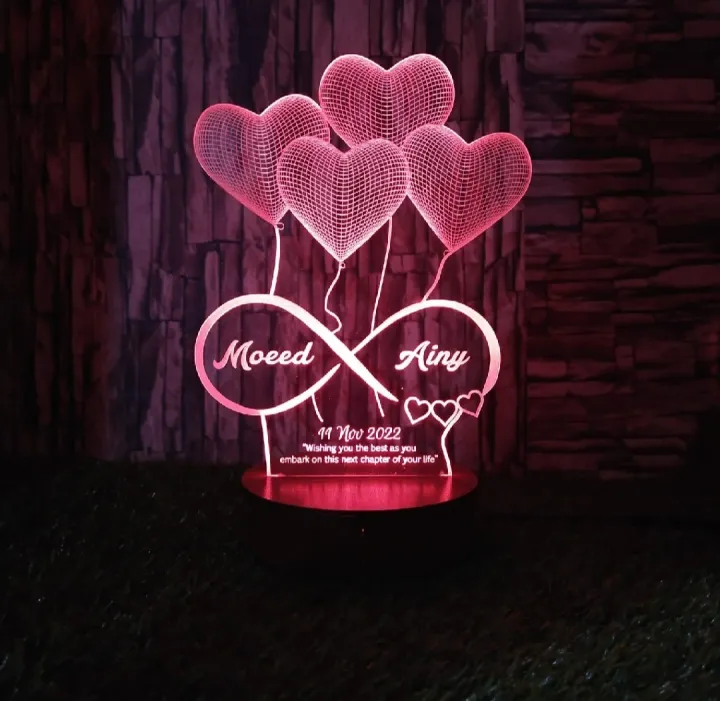 Heart lamp, Personalized Name, 3D Illusion Lamp, Name Light for Room ...