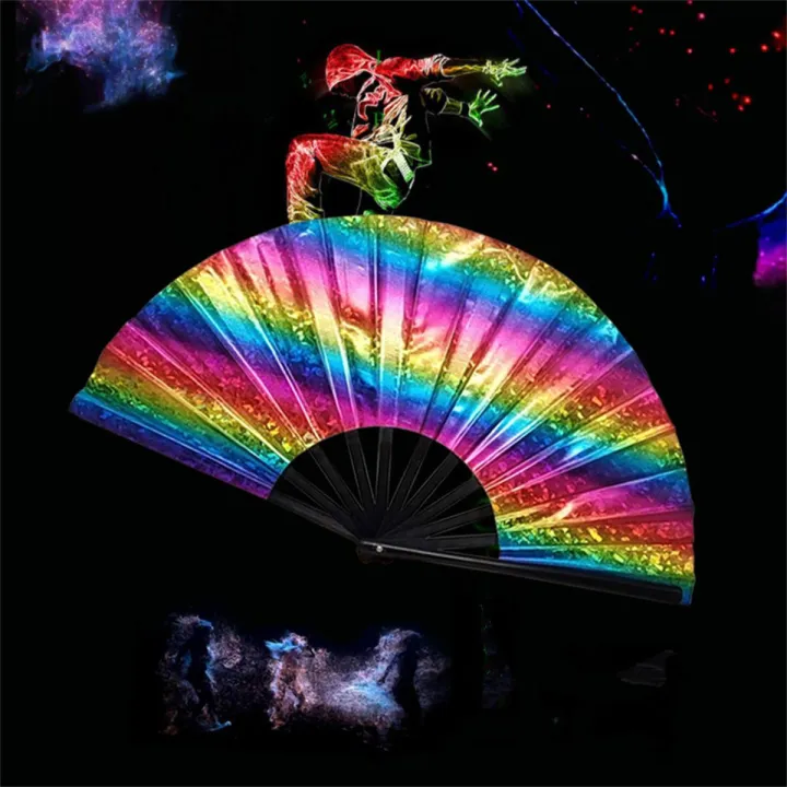 Laser Folding Street Dance Fan Men Women Sprinkle Bar Bounce Fan Easy ...