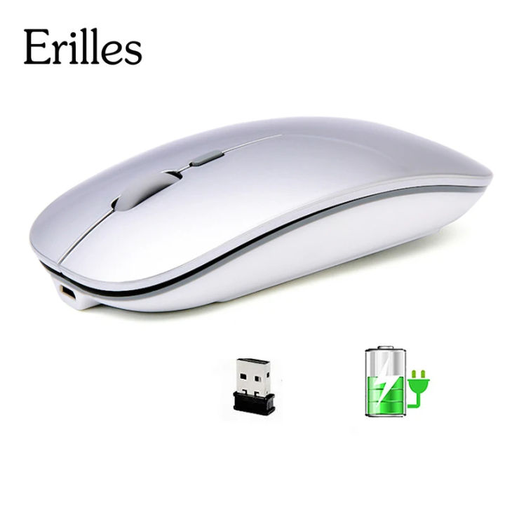 -Thin Rechargeable Wireless Mouse with Silent Buttons and USB 2.4G ...