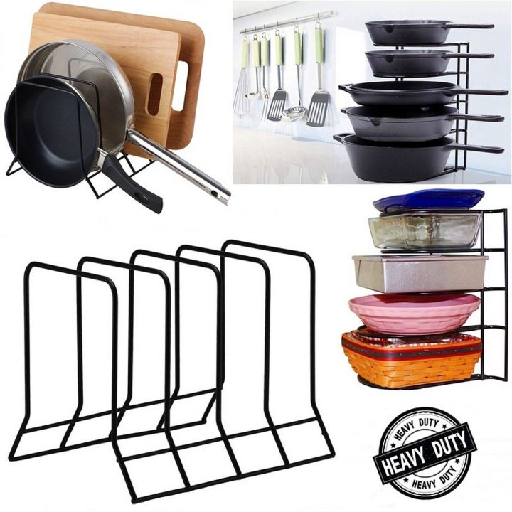 HTS Heavy Duty Durable Metal Wire Frying pan Rack kitchen Counter Pot ...
