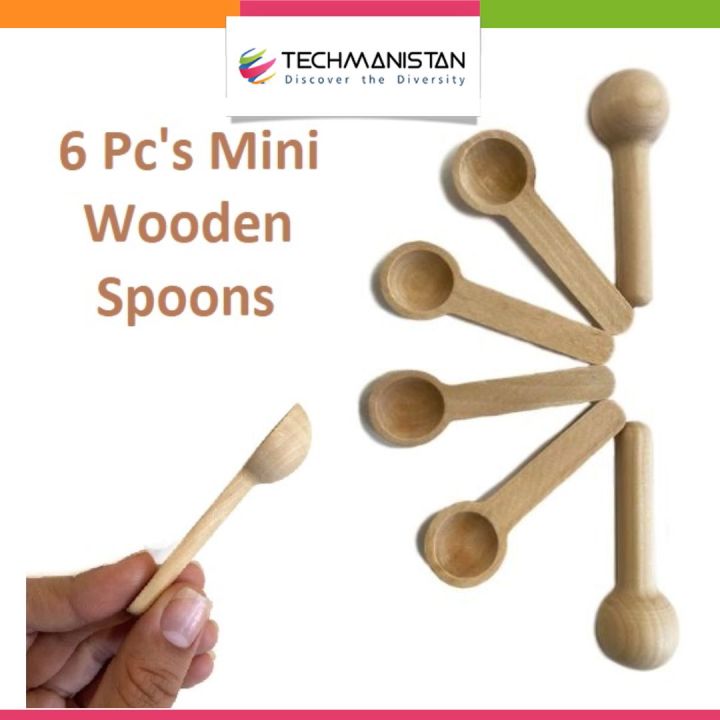 Techmanistan Pack of 6 - Mini Wooden Spoons, Spices Spoons, Small Round ...