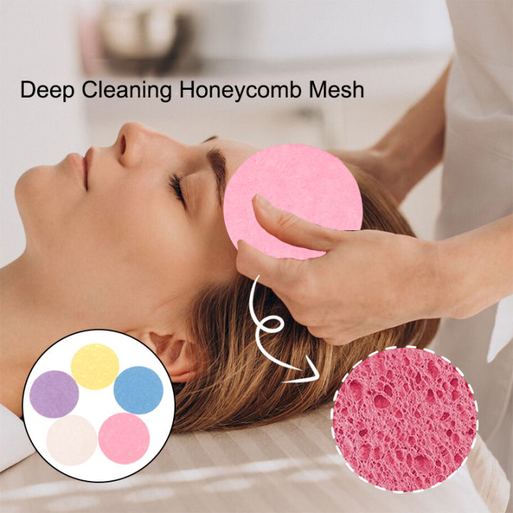 5PCS Compress Face Wash Puff Natural Wood Pulp Sponge Face Wash Puff ...