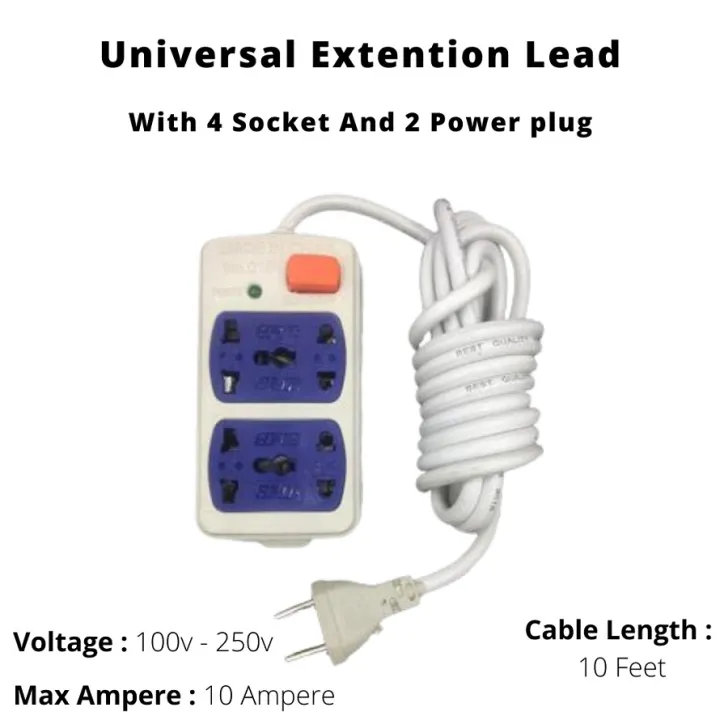 Extension Board with 8 Sockets (3 simple + 2 universal sockets) with 3 ...