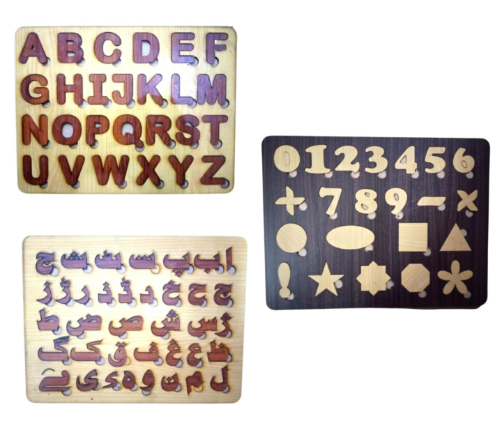PACK OF 3 Urdu, ABC 123 with Shapes & ا ب پ, Wooden Alphabets Puzzle ...