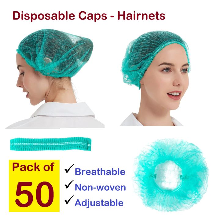 Disposable caps - 50 hairnets - Breathable non-woven head elastic caps ...