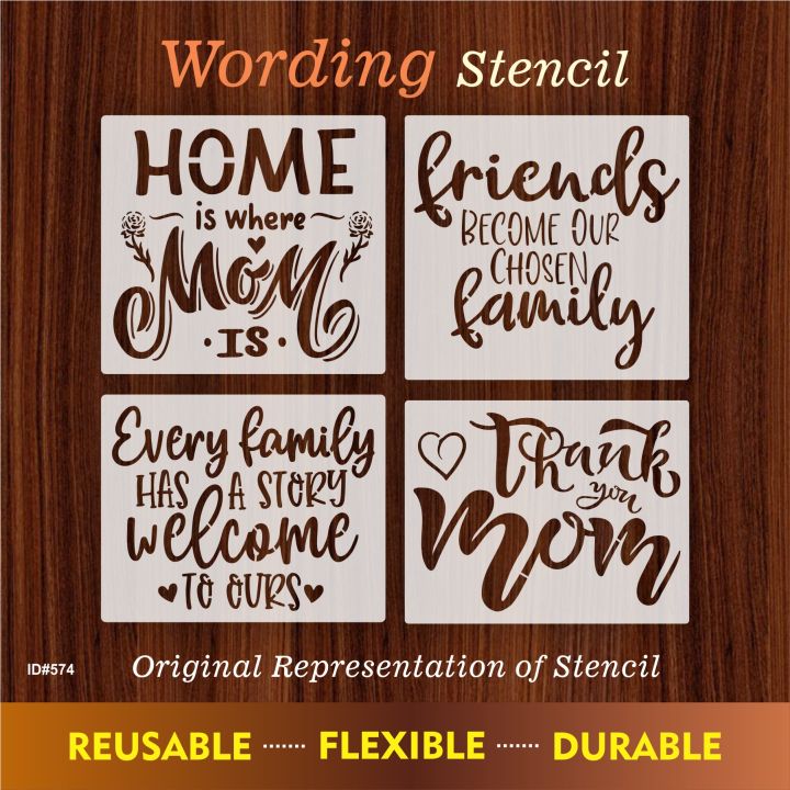 Pack of 4 Wording Inspirational Quote Stencils Resuable Plastic ...