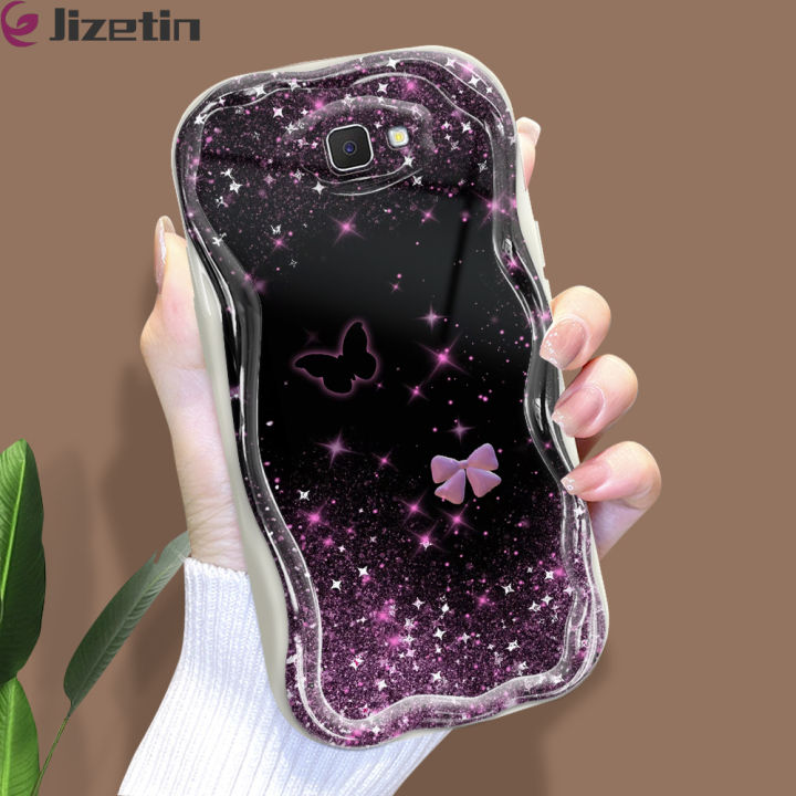 Jizetin for Samsung J7 Prime Back Cover Pink Purple Glitter Cream Wavy ...