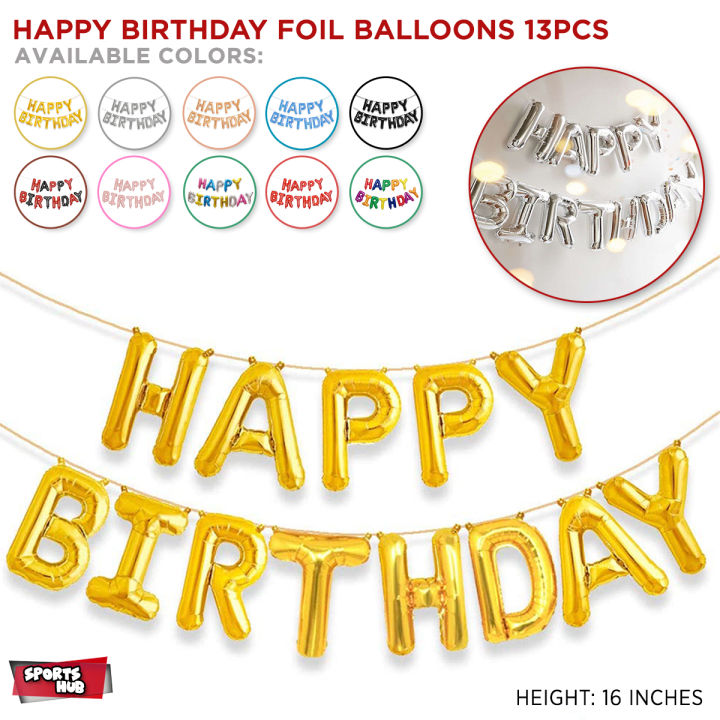 Happy Birthday Foil Banner Balloons, 16 Inch 13 pcs Chrome Metallic ...