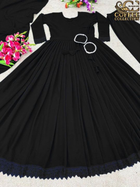 Stylish Border Lace Long Frock for Women with Dupatta 3-Piece - Party ...