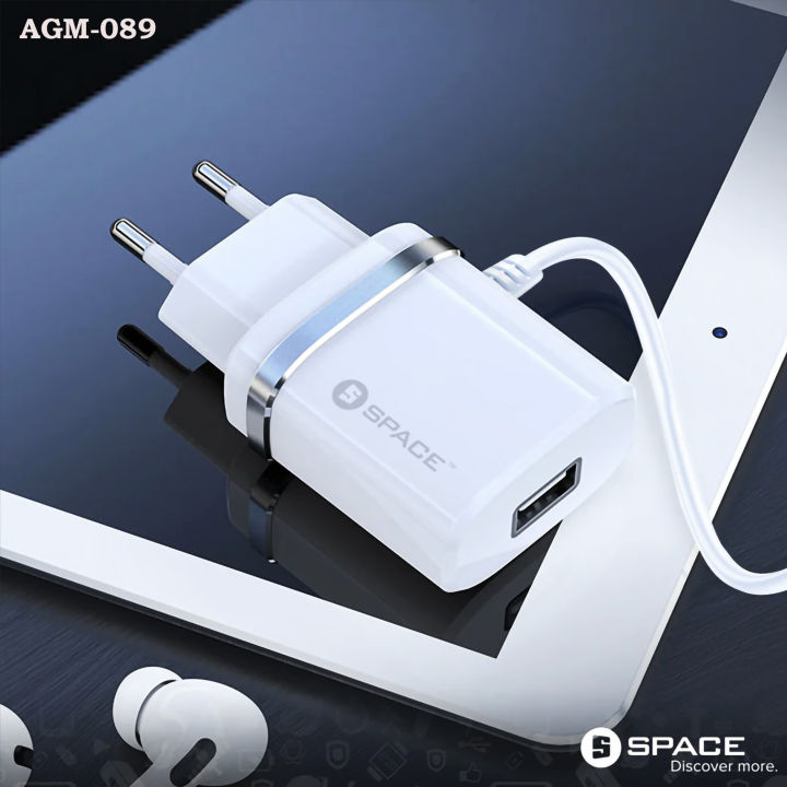 Space Built-In Type-C USB Cable Charger with 1 Extra USB Port | 2.4A Model WC-105C: Convenient ...