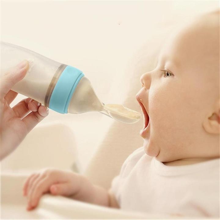 Baby Spoon Feeder - 90ml Silicone Baby Feeding Bottle With Spoon ...