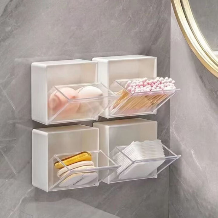 Wall Mounted Cotton Pad Storage Boxes Dustproof Bathroom Organizer For ...