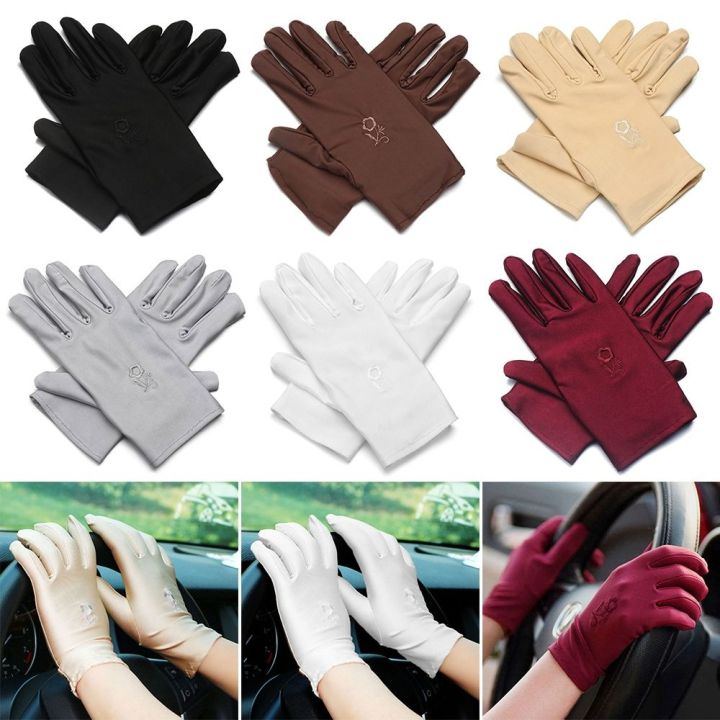 Fashion Thin Sun Protection Gloves Elastic Embroidered Full Finger ...