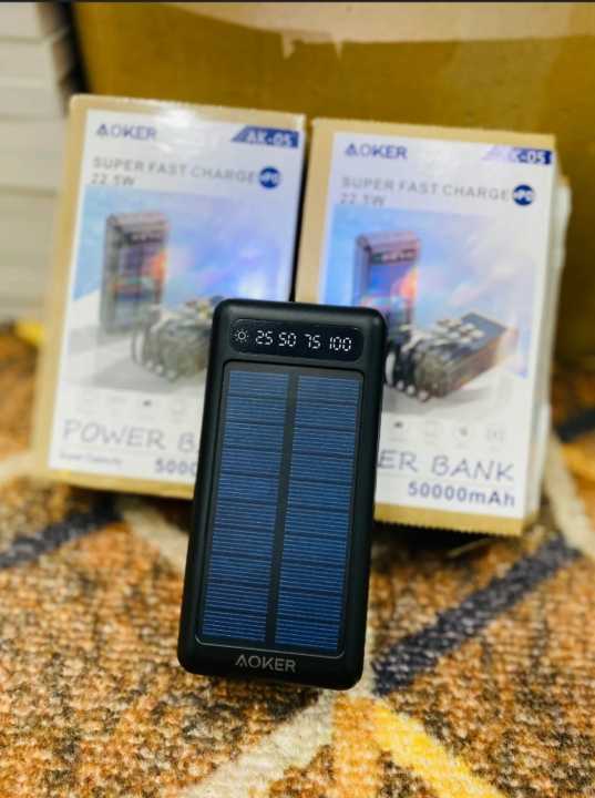Aoker Solar Power Bank 50,000mAh | 22.5W PD Fast Charging | 4 Built-in ...