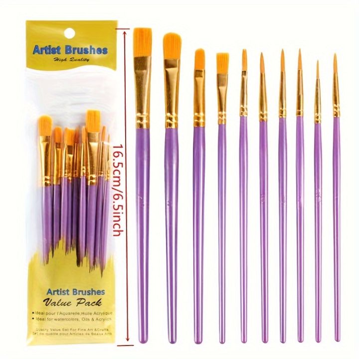 10-Piece Nylon Paint Brush Set, Multifunctional Fine Tip Art Brushes ...
