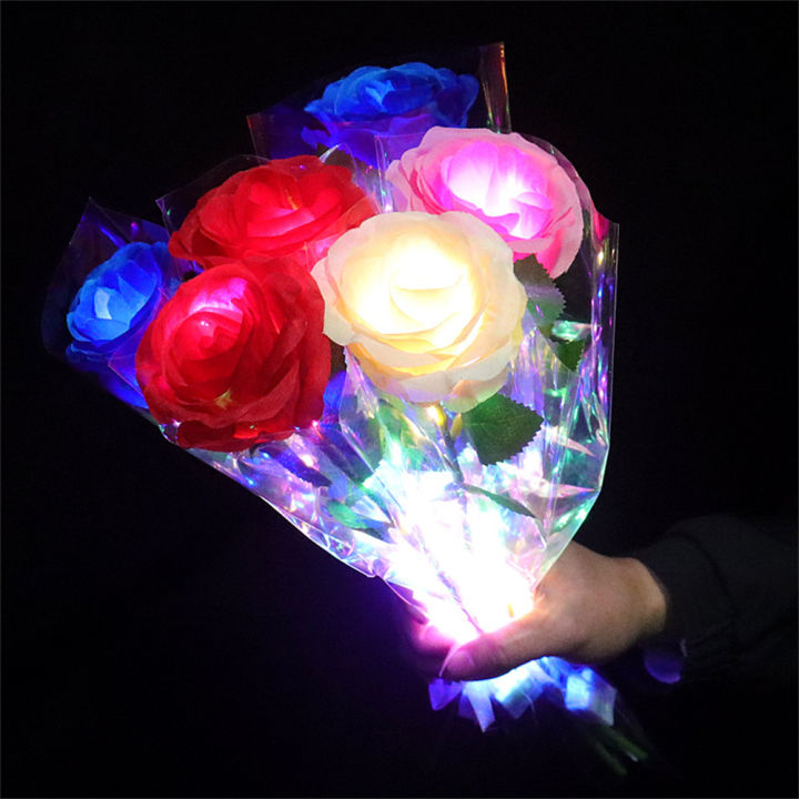 LED-Embedded LED Roses Decorative Colorful Glow Simulated Glowing ...