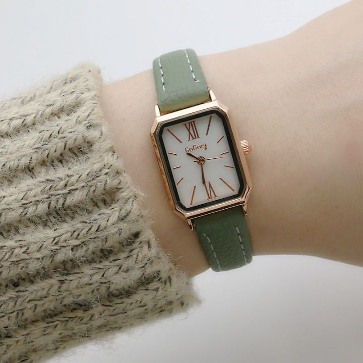 Small square Japanese and Korean thin strap watch small fresh belt ...