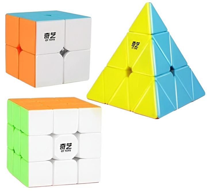 Qy Edition Original Stickerless Cube Set - 2x2, 3x3, Pyramid (Pack of 3 ...