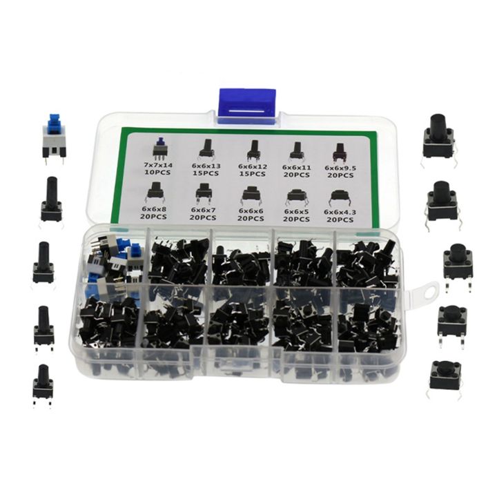 180PCS 10 Type 6X6 Light Mini Touch Switch Set Push Button Switch Kit ...