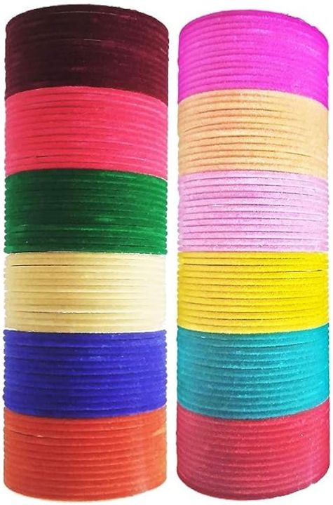 24 pcs/ 2 Dozen velvet glass bangles in 17 colours in All Size ( Do ...