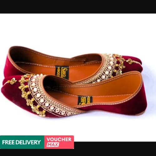 Maroon Fancy Khussa for Women, Handcrafted with Gold Embroidery ...