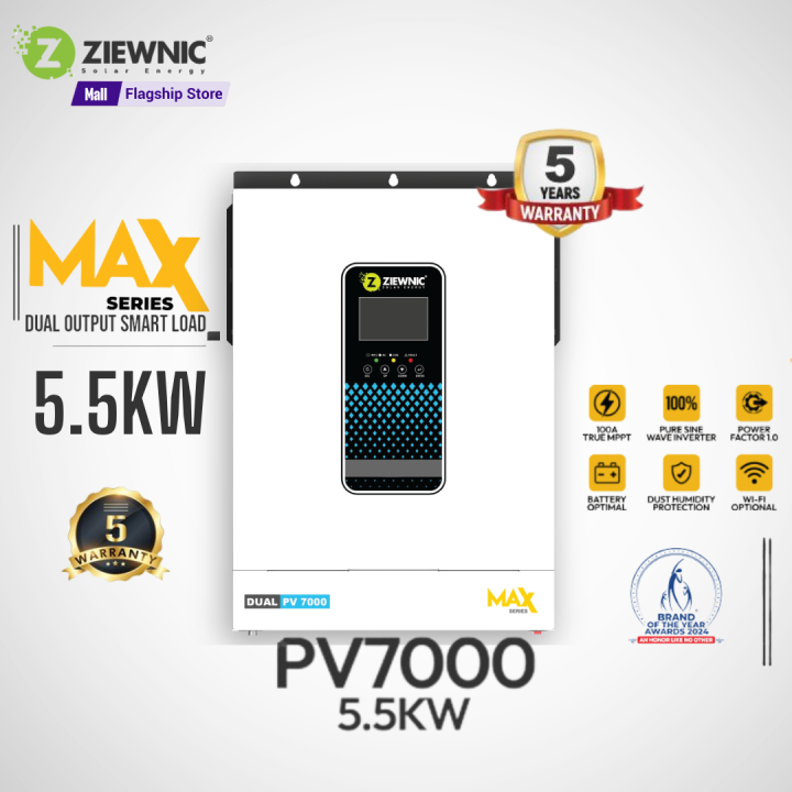 ZIEWNIC MAX (5.5KW) PV7000 SOLAR HYBRID INVERTER DUAL Brand Warranty By ...