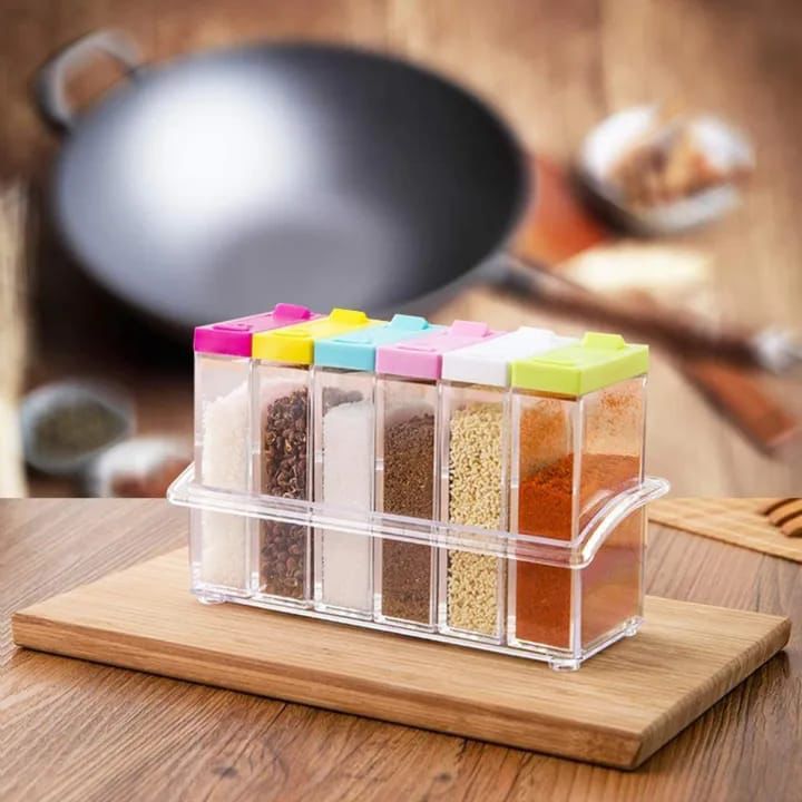 Spice Rack with 6 Pcs Jars – Pepper, Salt, Masala & Spice Storage Box ...