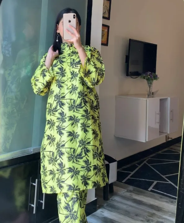 M S Clothing Palm Tree Brand Design Two Piece Suit for woman | Daraz.pk