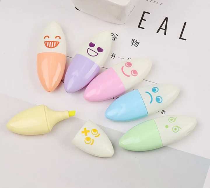 mini smile, cute highlighters, set of 6pc, different colours ...