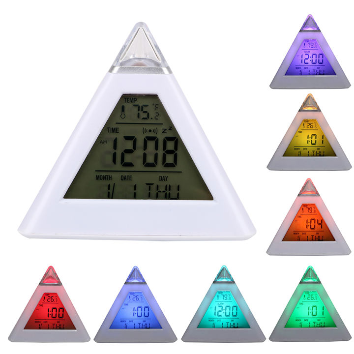 Triangle Pyramid Colorful Backlight Change Clock Perpetual Calendar ...