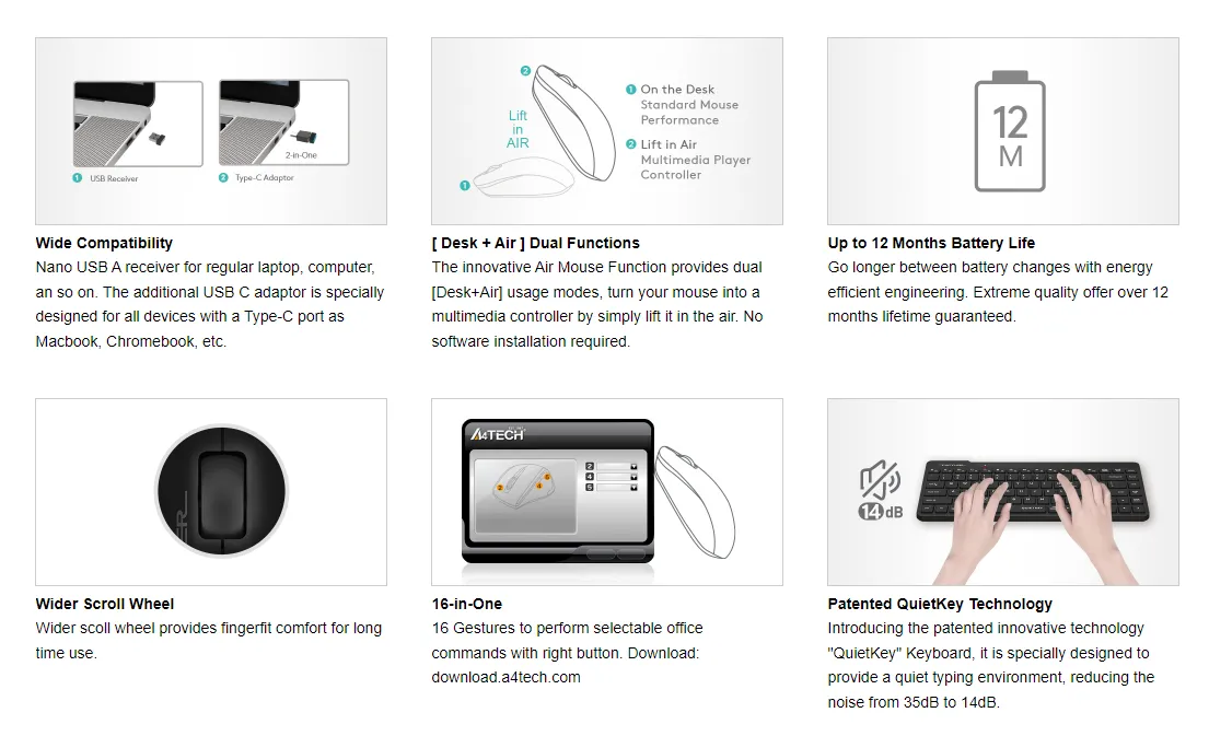 A4tech Fstyler FG2200 Air 2.4G Wireless Keyboard Mouse Combo Set ...