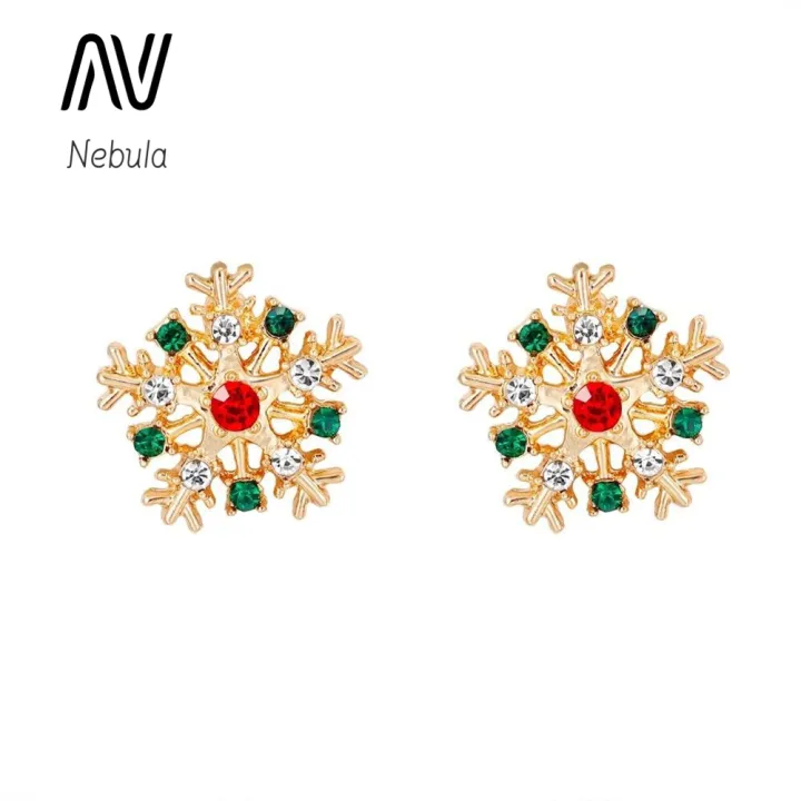 Women Fashion Christmas Snowflake Inlaid Rhinestone Jewelry Ear Stud ...