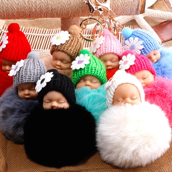 Sleeping Baby Keychain Cute Fluffy Plush Doll Keychains Women Girl Bags ...