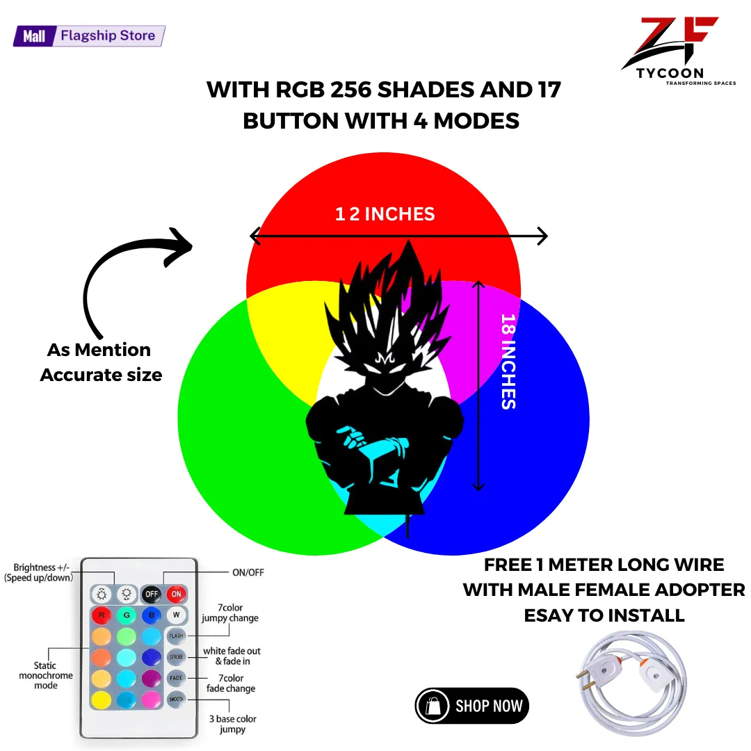 ZF Anime vegeta – goku Cartoon 3D Wall Art Design LED Wooden 7mm Zrk ...
