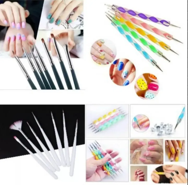 7 PCs Nail Art Brushes with 5 PCs 2-Way Dotting Tool Set Marbleizing ...