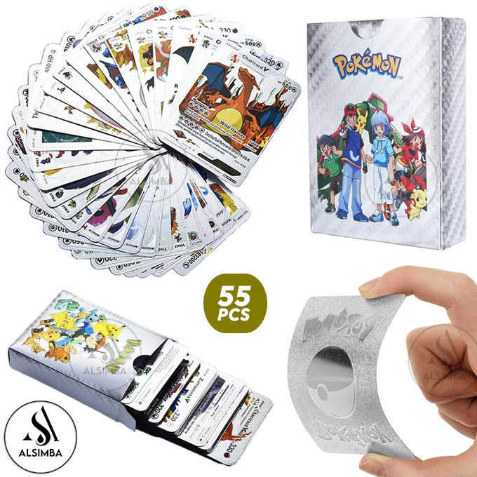 55 Pcs Pokemon Silver Foil Cards Anime Cartoon Pokemon English Version ...