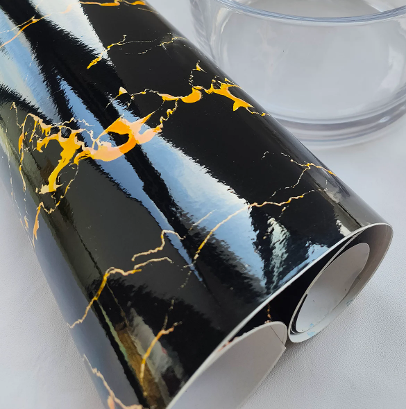 Marble Sheet Sticker – Black & Roast Gold 60 cm x 200 cmMarble Sheet ...