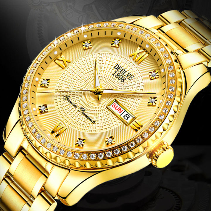 Men Golden Casual Luminous Waterproof Trendy Quartz Watch | Daraz.pk