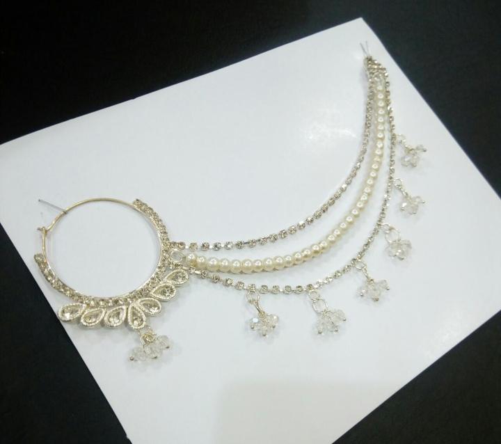 SILVER ASIAN BOLLYWOOD Nath Chain Nose Ring Bridal Nath Nose Pins ...