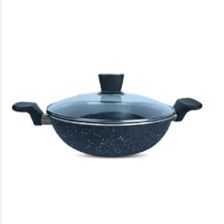 Karahi Marble Coated Wok with Glass Lid (Wok Only) Cookware 26,28.,30 ...